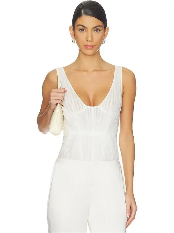 Prabal Gurung Plisse Corset Tank Bodysuit - White