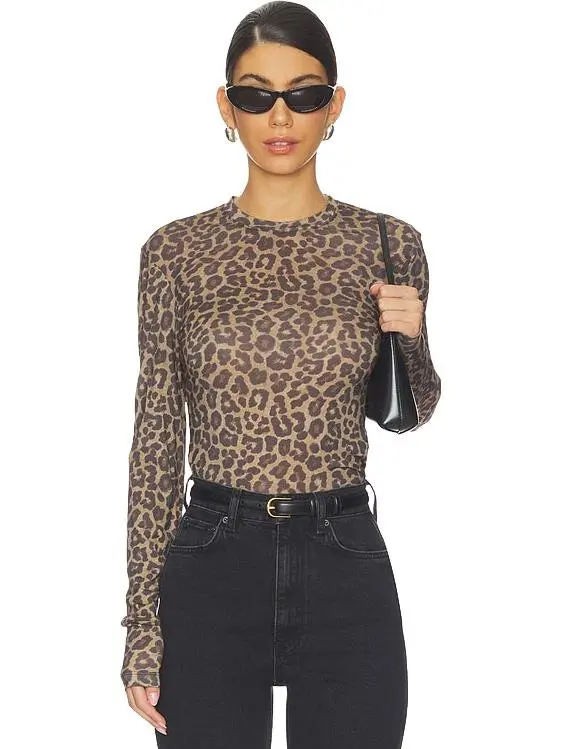 ANINE BING Sylvie Long Sleeve Tee - Black And Brown Leopard