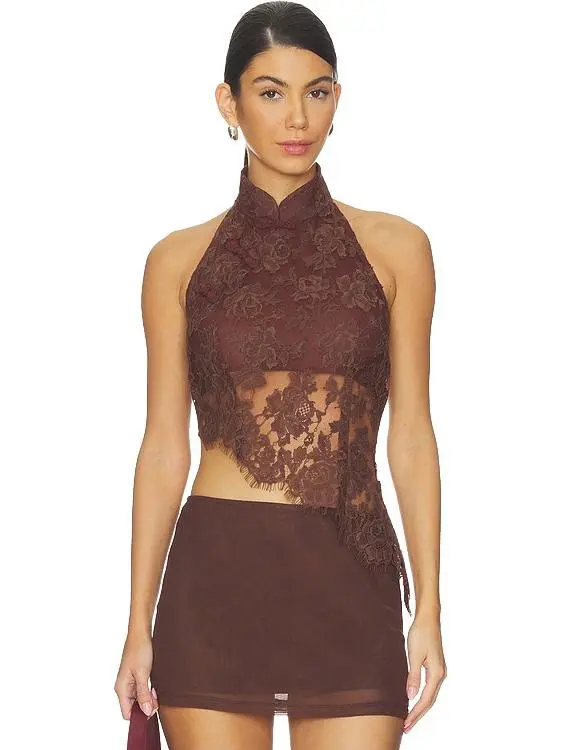 SAU LEE Sylvan Lace Top - Dark Walnut