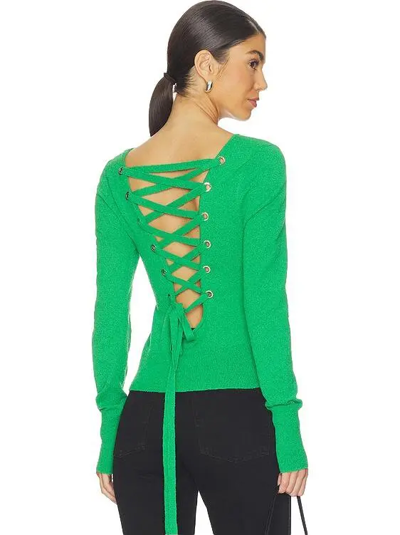 AKNVAS Lily Lace Up Knit Top - Green