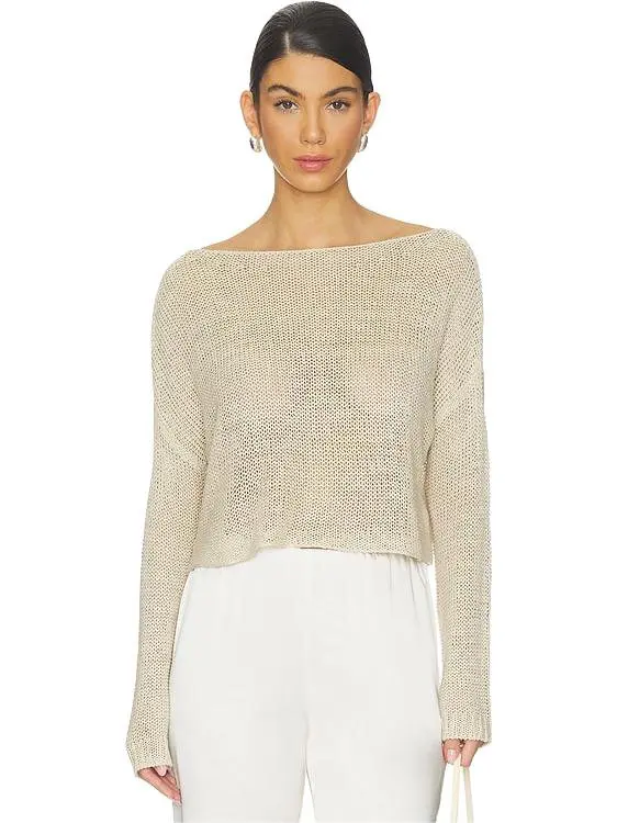 Enza Costa Linen Open Knit Bateau Sweater - Pearl Grey
