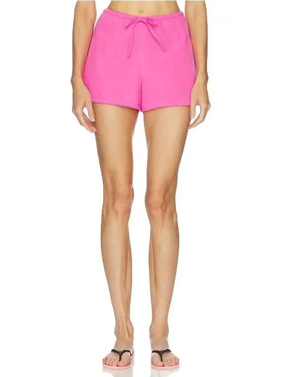 Beach Riot Striped Linen Blend Shorts - Peony Pink