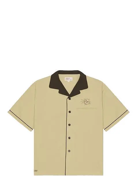 STAN RAY Short Sleeve Bowling Shirt In Taupe - Eucalyptus