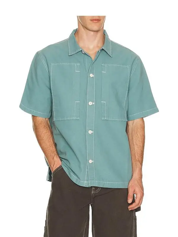 STAN RAY Short Sleeve Painter Shirt In Teal - Brittany Blue Canvas