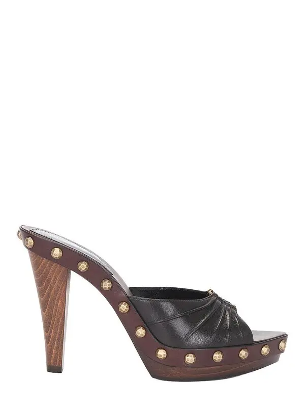 Saint Laurent Babylone Clog Mule Sandal - Harris Eagle Brown & Gold