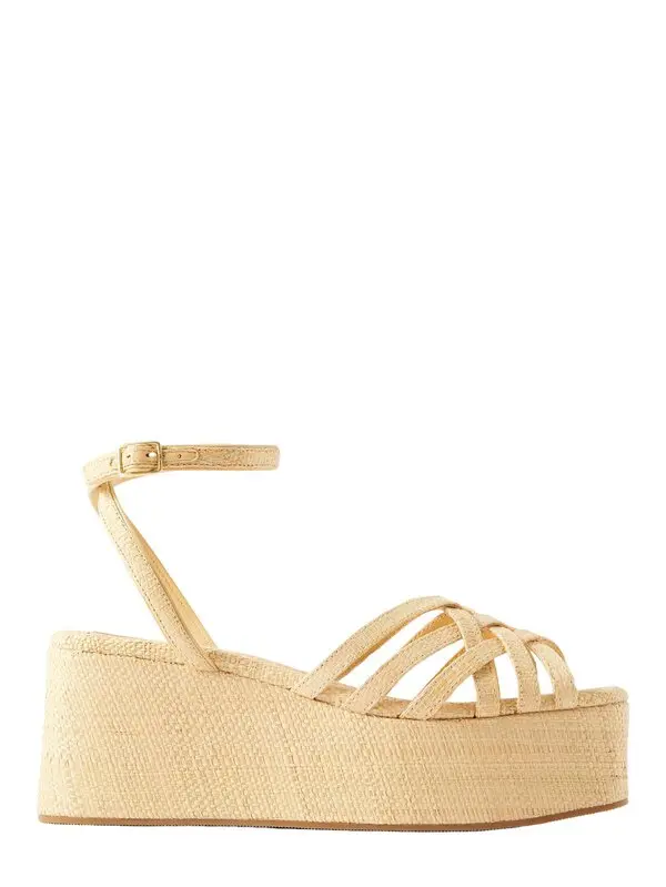 LOEFFLER RANDALL Channing Raffia Platform Wedge Sandals - Neutrals