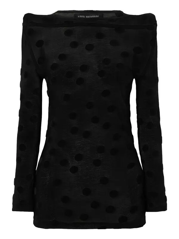 Junya Watanabe Polka-dot Flocked Cotton-jersey Blouse - Black