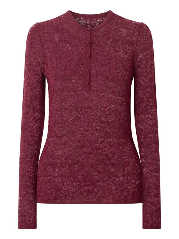 Gabriela Hearst Garivan Pointelle-knit Wool Henley Top - Burgundy