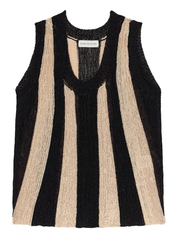 Dries Van Noten Toast Striped Open-knit Top - Black
