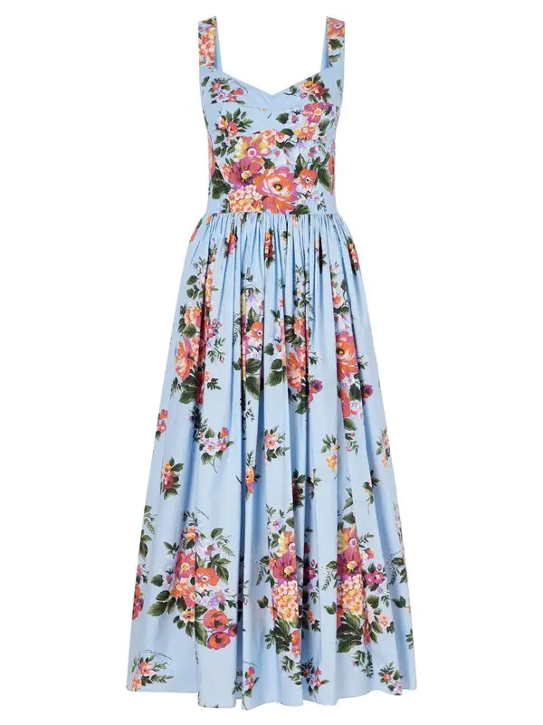 Dolce & Gabbana Tiered Floral-print Midi Dress - Light Blue
