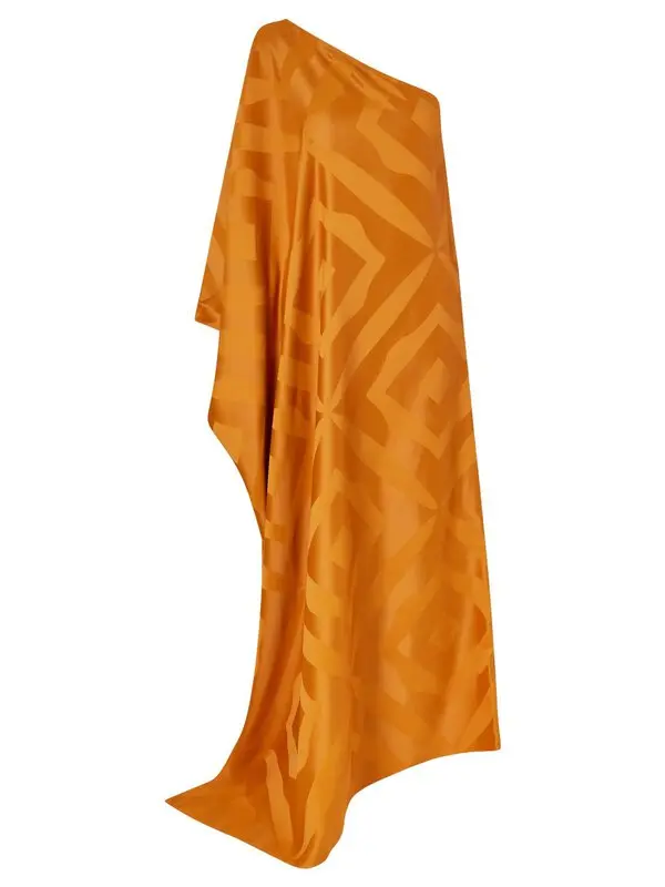 DIMA AYAD Printed Crepe One-shoulder Gown - Orange