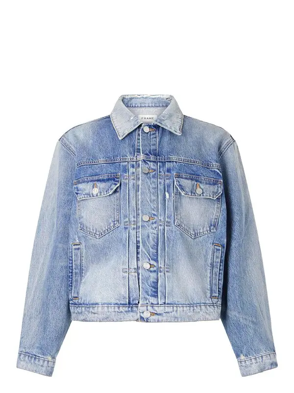 FRAME Distressed Denim Trucker Jacket - Blue
