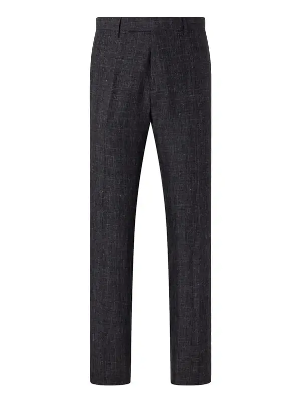 Mr P. Linen Delave Check Slim Fit Trousers - Gray
