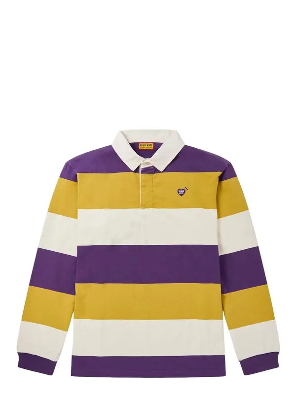 HUMAN MADE Logo-appliquéd Striped Cotton-jersey Polo Shirt - Purple