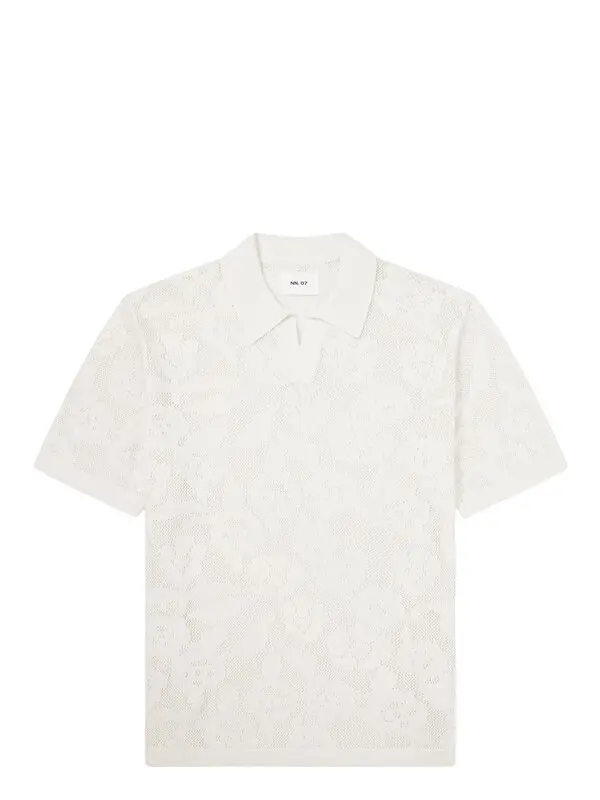 Nn07 Ryan Flower 60019 Knitted Cotton Polo Shirt - Neutrals