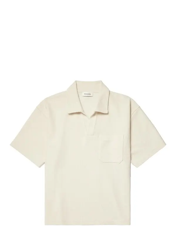 FRAME Textured Cotton-blend Polo Shirt - Neutrals