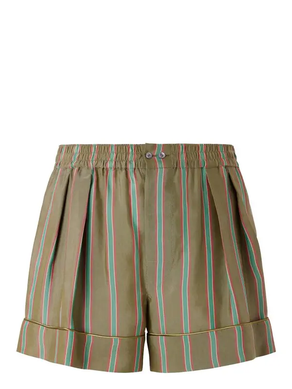 Saint Laurent Wide-leg Striped Recycled-twill Shorts - Green