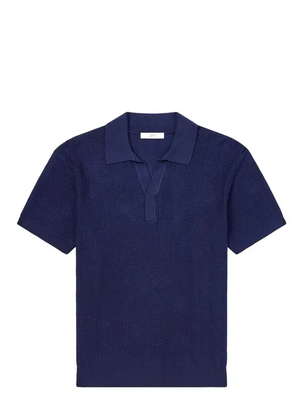 Mr P. Silk And Cotton-blend Knitted Polo Shirt - Blue