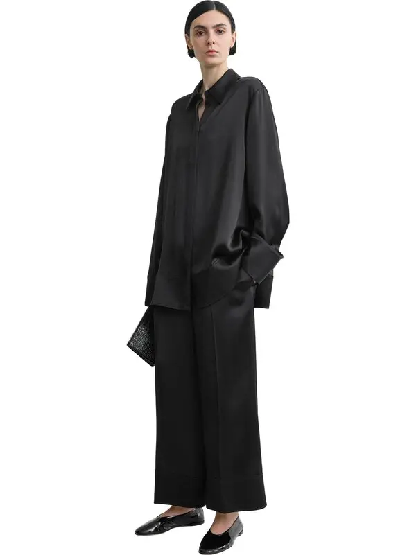 TOTEME Satin Drawstring Trousers - Black