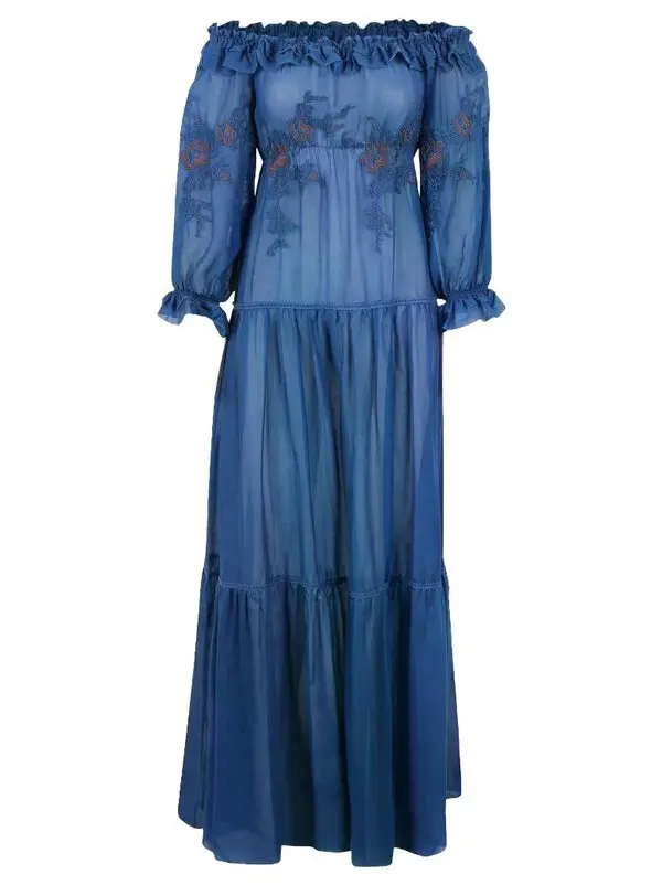 Ermanno Scervino Embroidered Ruffled Dress - Blue