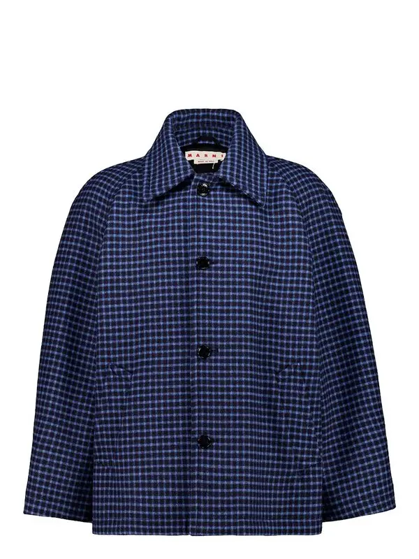 Marni Checked Virgin Wool Buttoned Jacket - Blue
