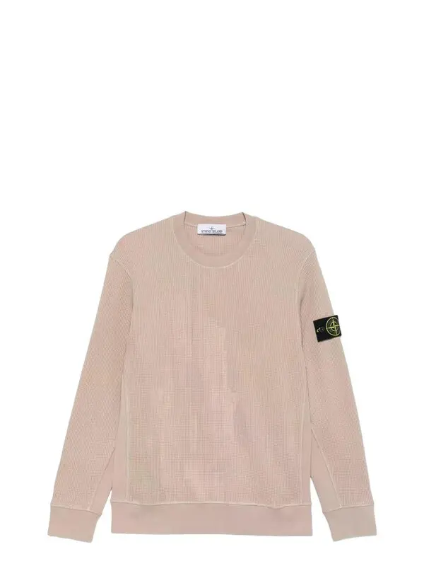 Stone Island Logo Patch Waffle Knit Crewneck Sweater - Neutrals