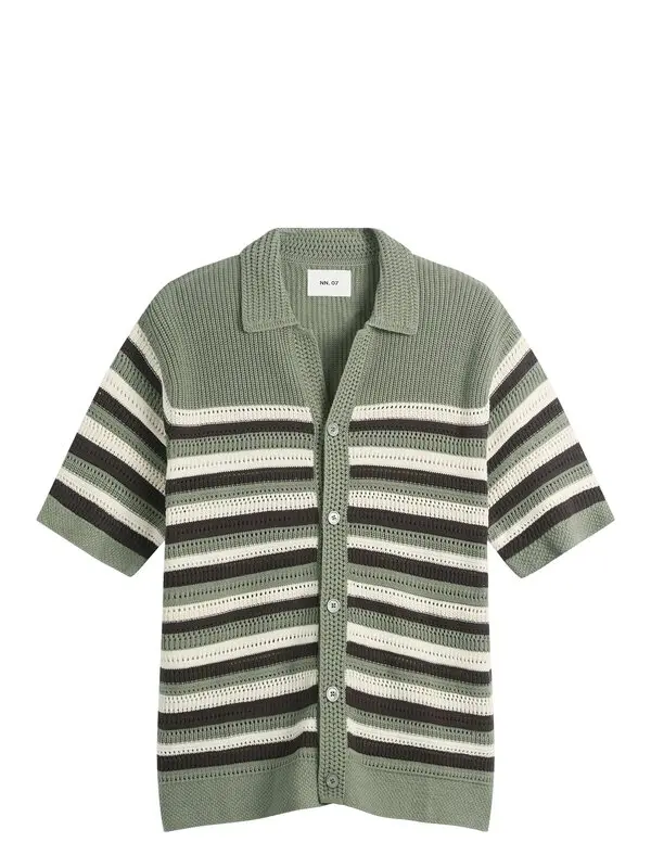Nn07 Lars Stripe Polo Cardigan - Sea Spray