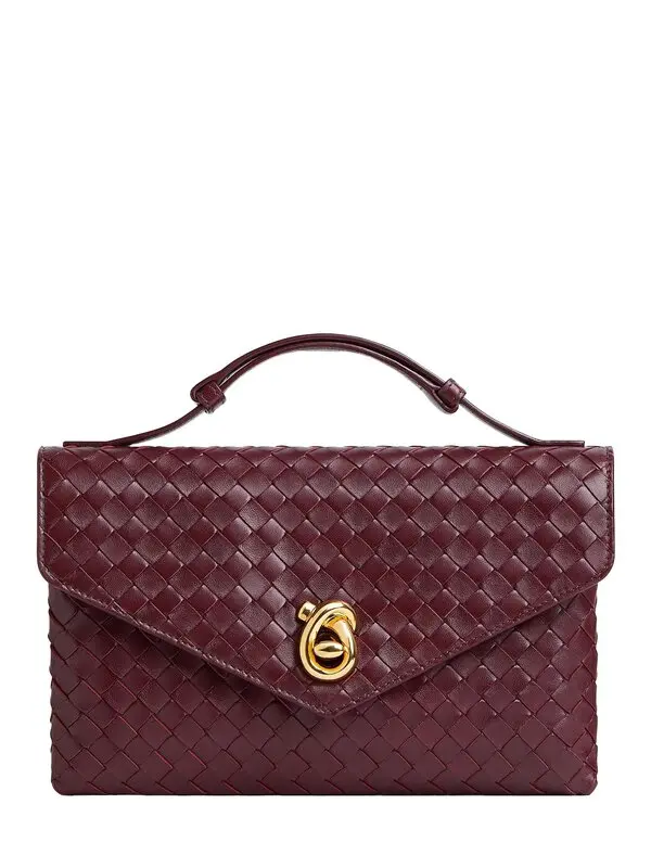 Bottega Veneta Woven Leather Top Handle Bag - Red