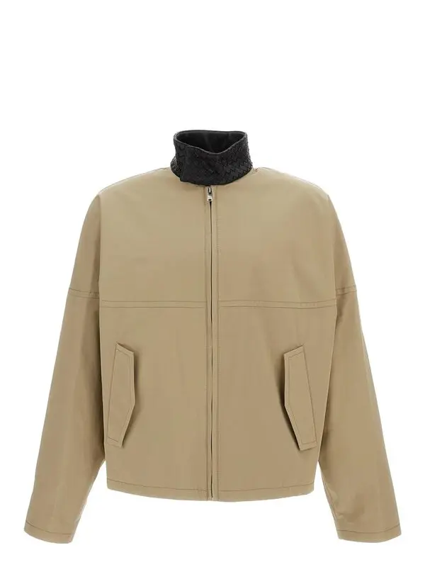 Bottega Veneta Cotton Jacket With Leather Collar - Beige