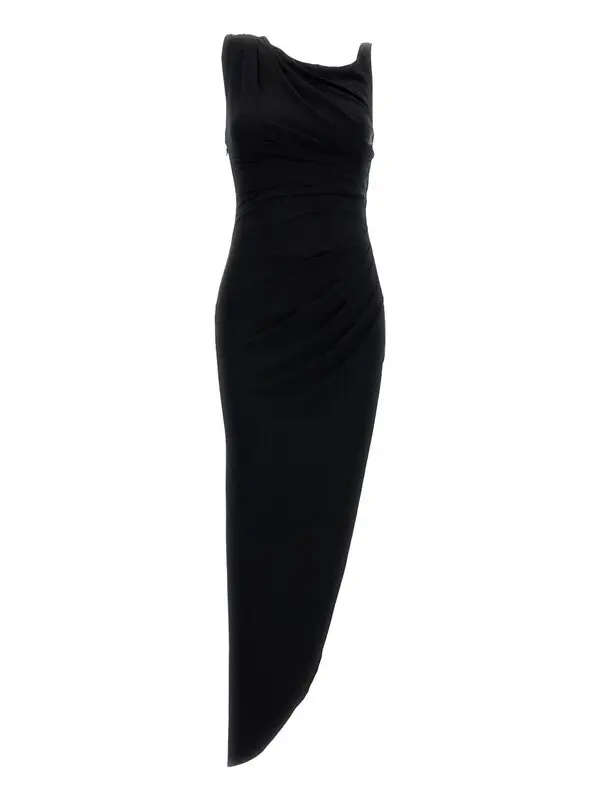 Elisabetta Franchi Asymmetrical Long Dress - Black