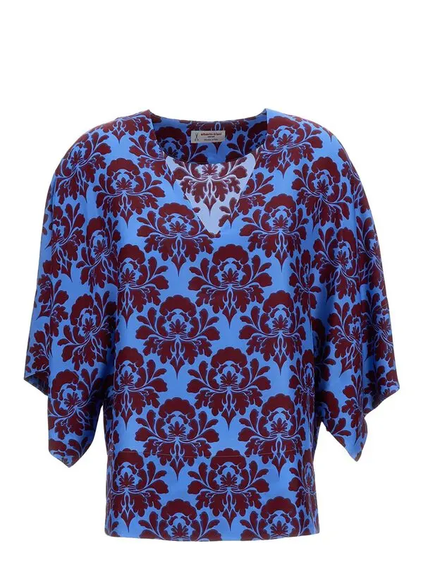 Alberto Biani Silk Damask Blouse - Sky Blue