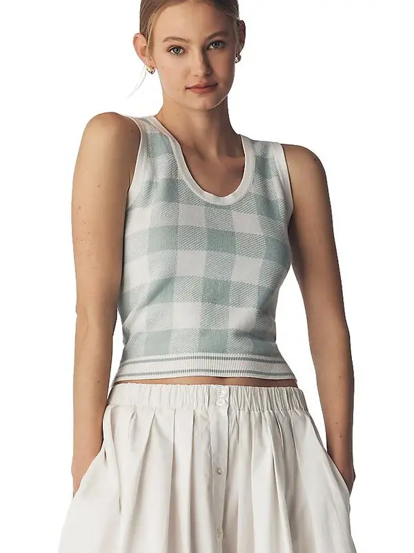 Central Park West Laurel Gingham Sweater Tank Top - Mint