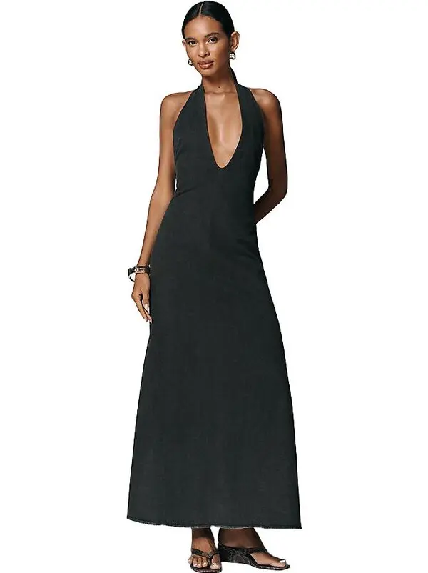 HANSEN & GRETEL Rae V-neck Halter Maxi Dress - Charcoal Chambray