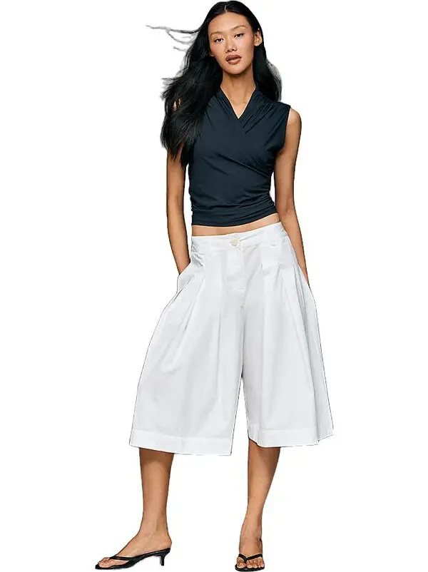 FOREVER THAT GIRL Cotton Pleated Culotte Pants - White