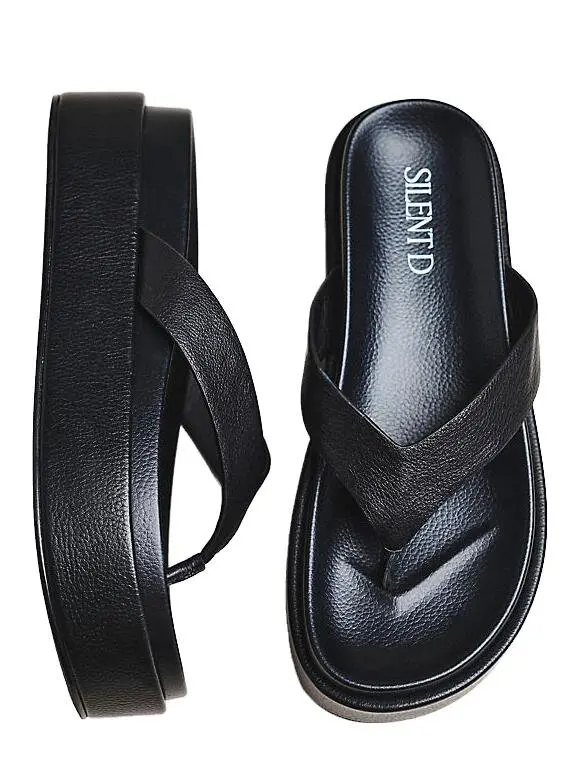 SILENT D Tamarah Platform Thong Sandals - Black Leather