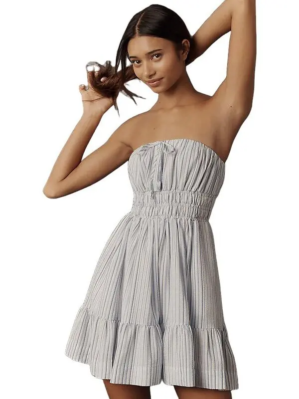 THE SOMERSET COLLECTION BY ANTHROPOLOGIE The Somerset Strapless Mini Dress - Blue & White Stripe