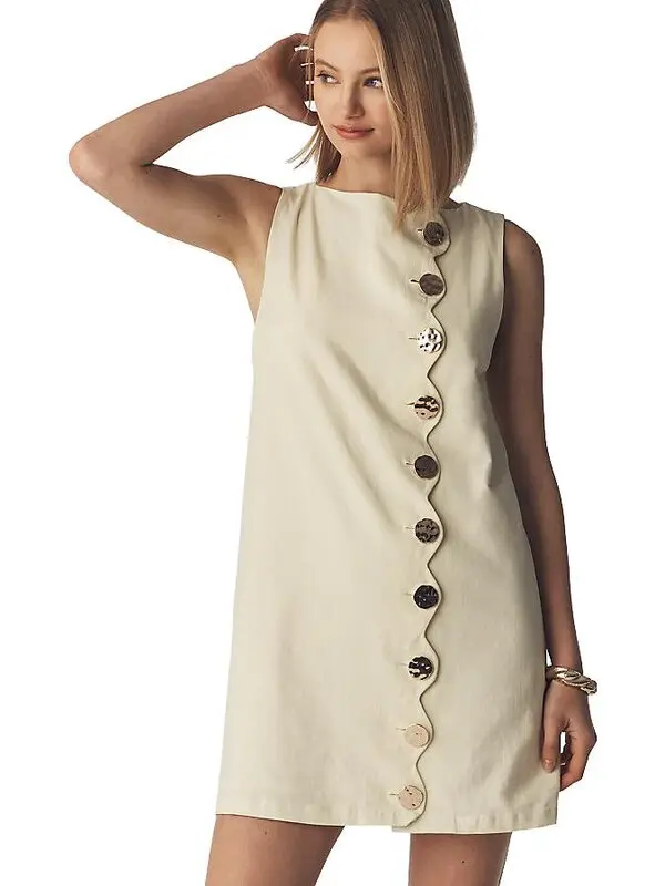 A.REN Cotton Linen Button-front Shift Dress - Pastel Yellow