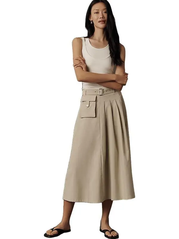 Maeve Pleated Cargo Midi Skirt - Natural