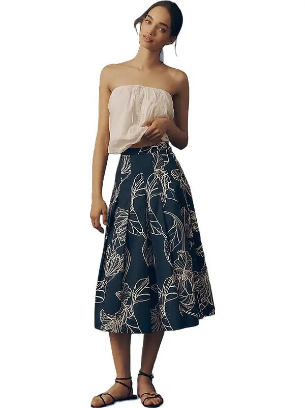 HUTCH Emry Poplin Midi Skirt - Navy