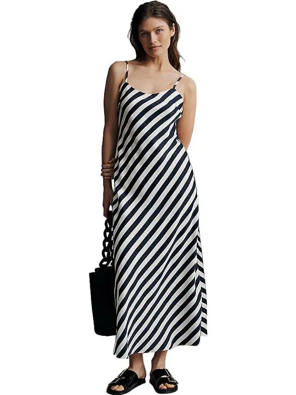 Endless Rose Sleeveless Satin Maxi Dress - Blue Stripe