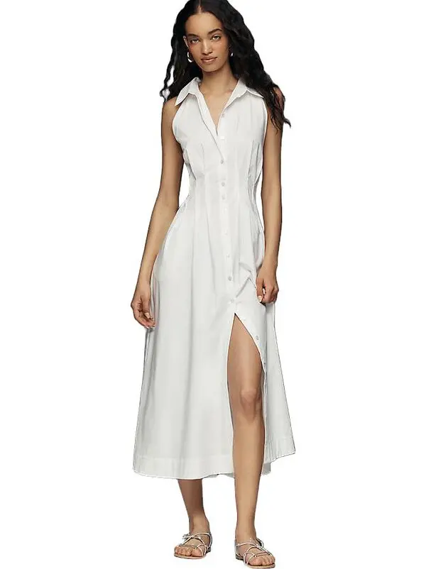 EXQUISE The Tobie Sleeveless Shirt Dress - White