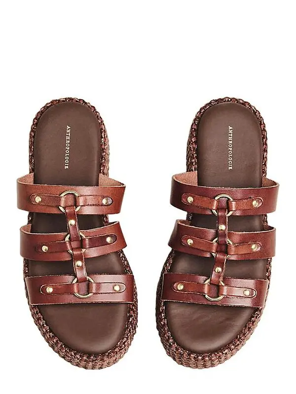 Anthropologie Studded Multi-strap Slide Sandals - Brown Raffia