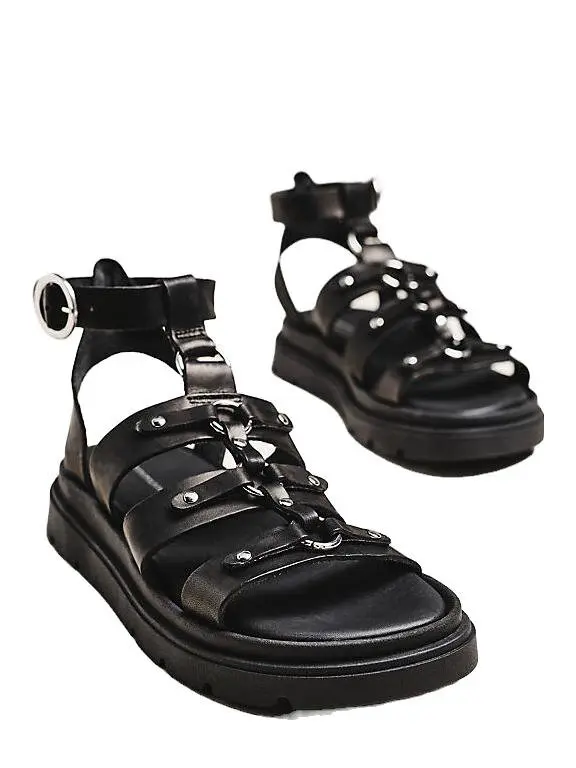 Anthropologie Leather Gladiator Sandals - Black