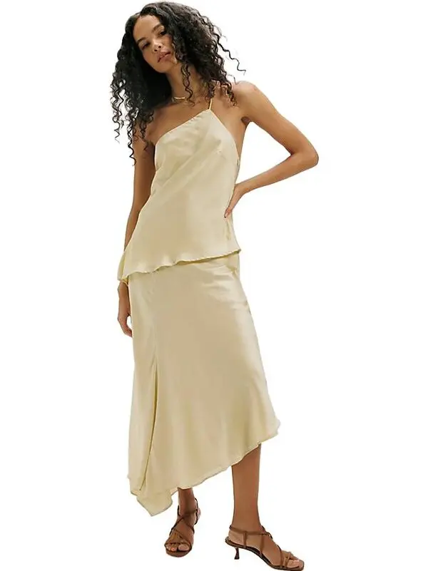 OWNLEY Jazzie Onyx Crinkle Satin Midi Skirt Set - Butter