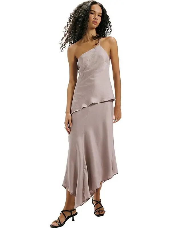 OWNLEY Jazzie Onyx Crinkle Satin Midi Skirt Set - Mauve