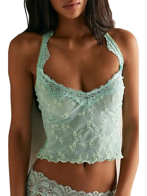 Free People Embroidered Mesh Cami - Bleached Aqua Combo