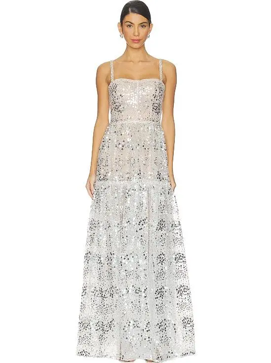 BRONX BANCO Embellished Gown - Metallic Silver
