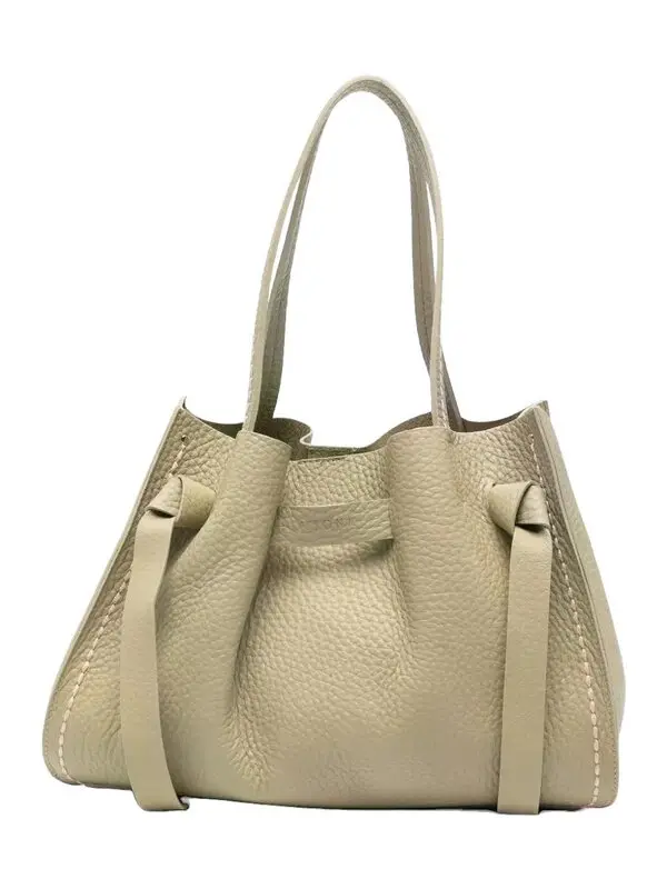 VISONA` Grained Leather Tote Bag With Tie Detail - Neutrals