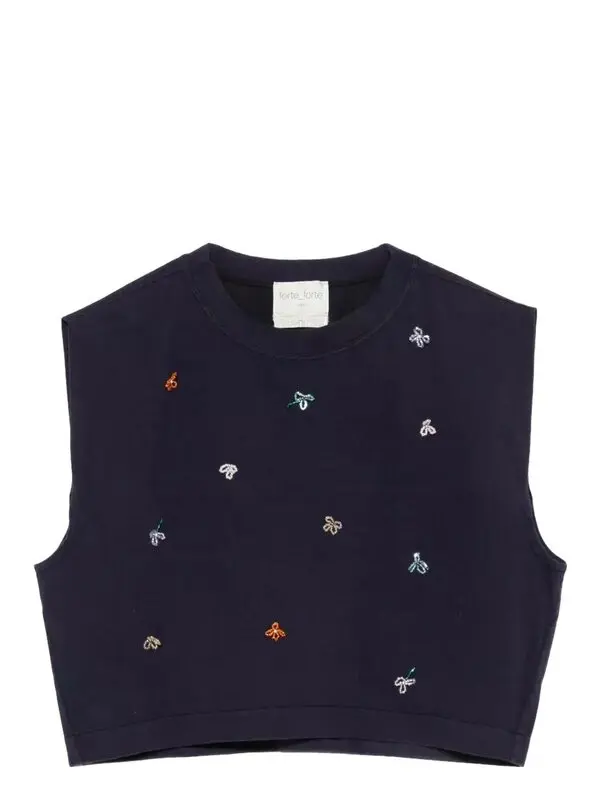 FORTE_FORTE Embroidered Sleeveless T-shirt - Blue