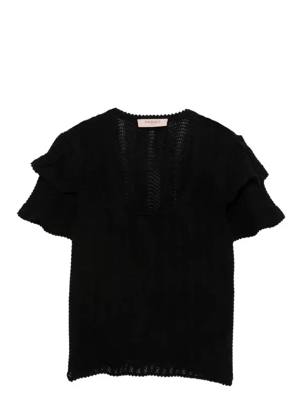 TWINSET Ruffled-trim T-shirt - Black